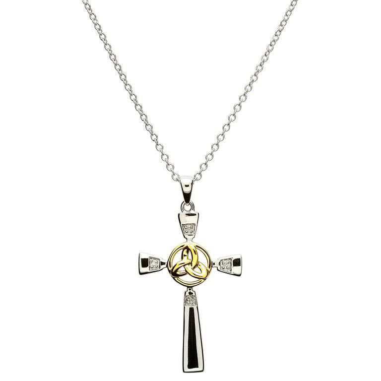 Celtic Silver Cross with Gold Plate Trinity | Claddagh Jewellers