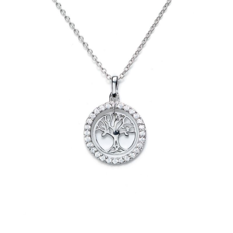 Sterling Silver CZ Open Tree of Life Pendant & Chain
