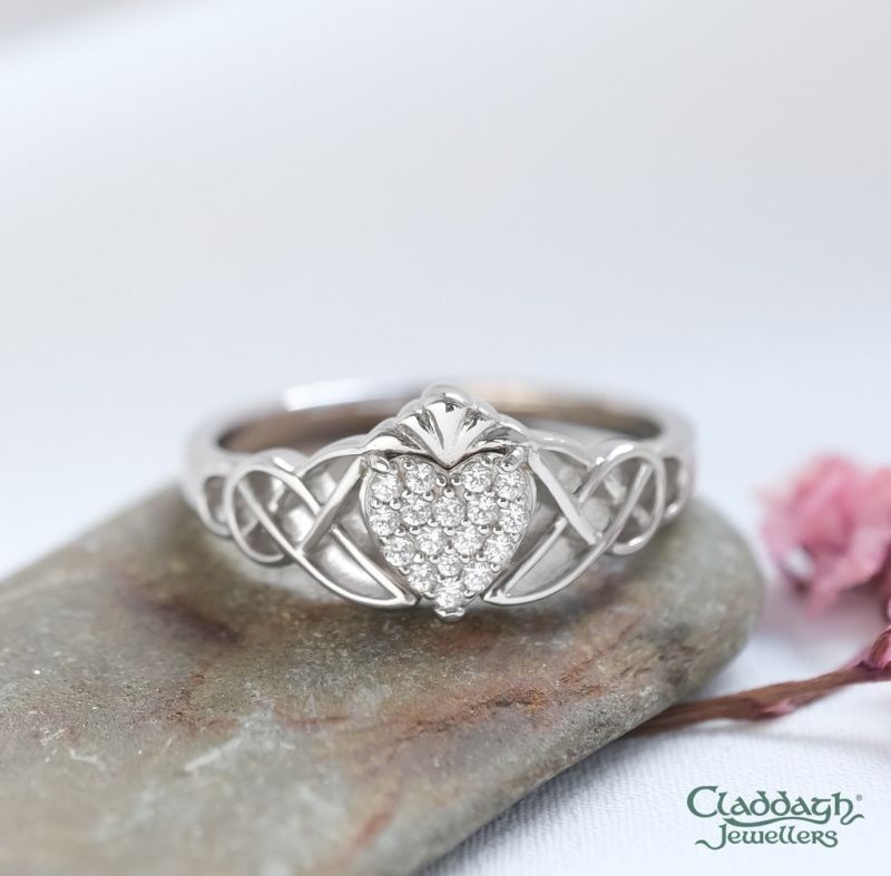 Silver Claddagh & Celtic Knot CZ Ring